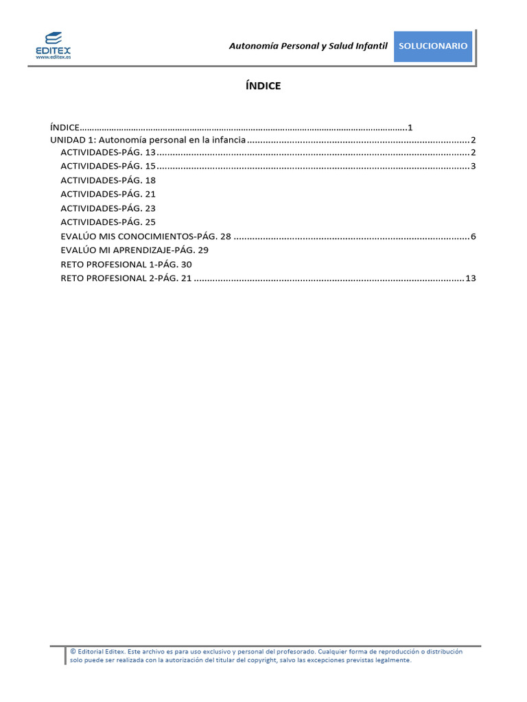 Solucionario Autonomía 2023 Ud01 PDF | PDF | Higiene | Educación de la primera infancia