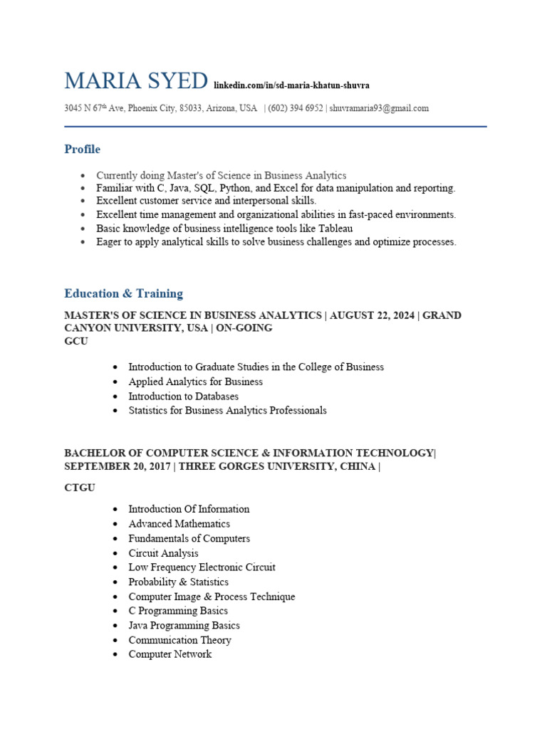 Maria Syed: Business Analytics Profile | PDF | Analytics | Data