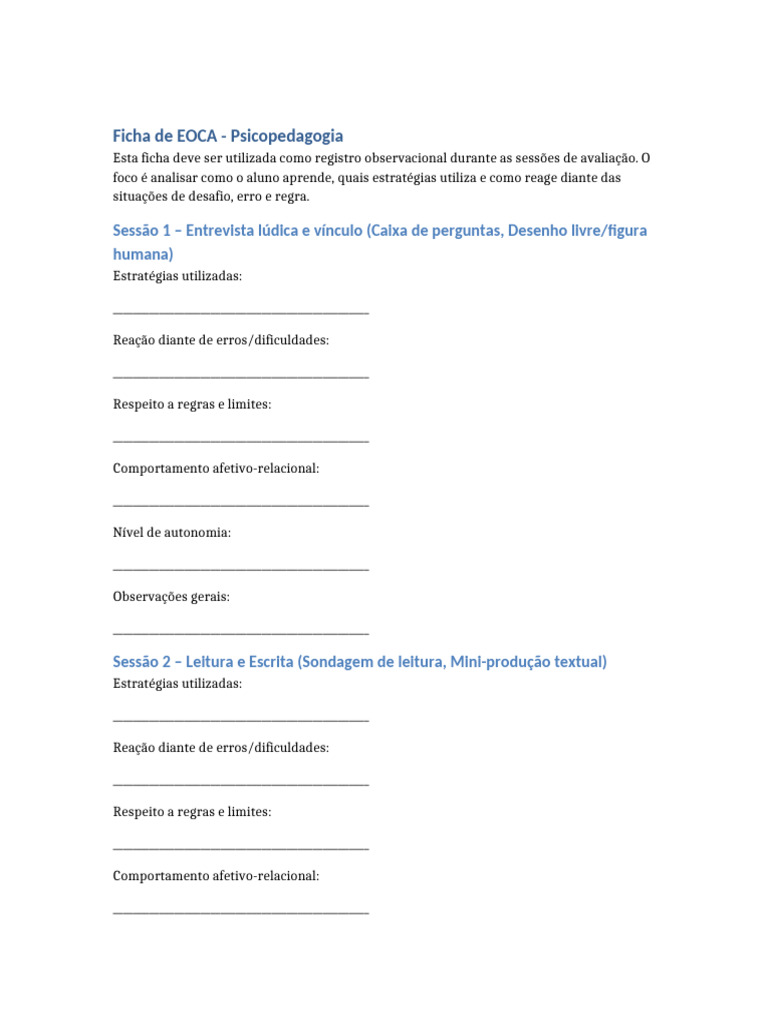 Ficha Eoca | PDF | Comportamento | Psicologia