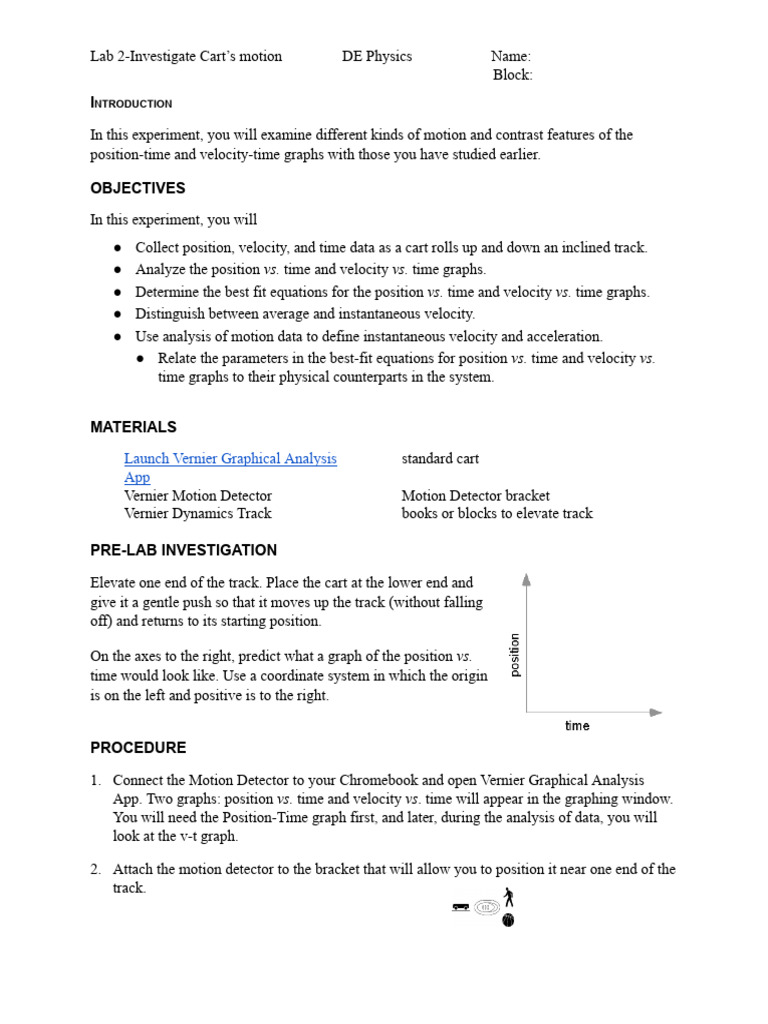 de Lab 2 - Investigate Cart's Motion | PDF | Velocity | Acceleration