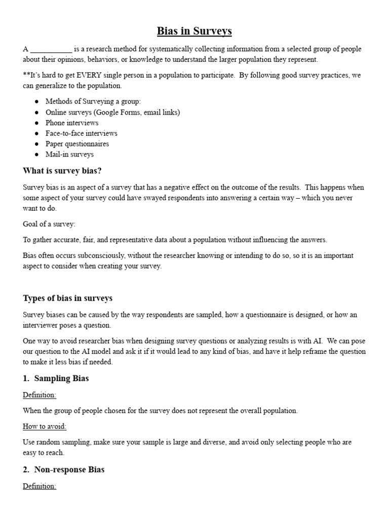 Bias in Surveys Notes | PDF | Survey Methodology | Bias