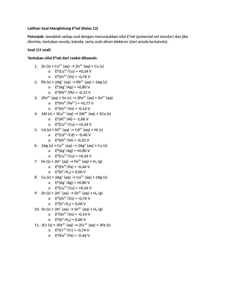 Latihan Soal Menghitung E Sel | PDF