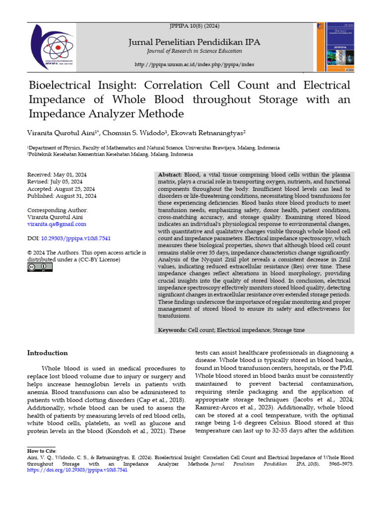 Blood Storage: Impedance & Cell Count Analysis | PDF | Blood | Platelet