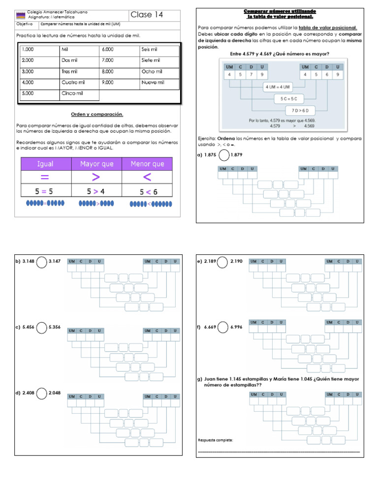 Clase 14 Comparar Números en Tabla de Valor Posicional | PDF