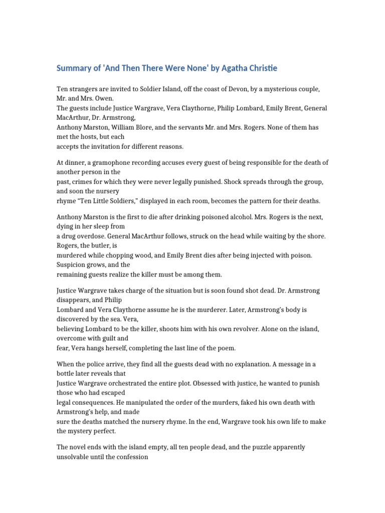 And Then There Were None Book Summary | PDF