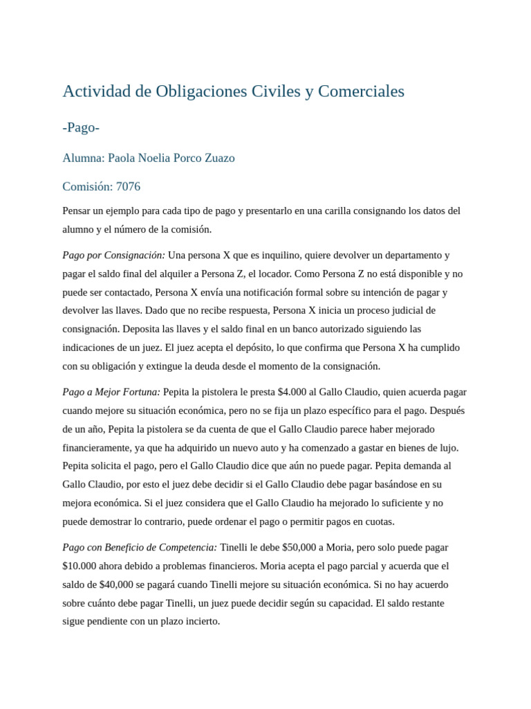 Ejemplos de Tipos de Pago Civil y Comercial | PDF