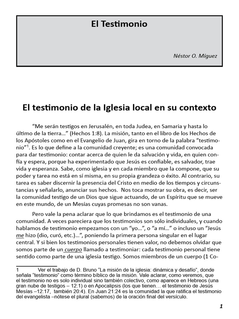 Testimonio Comunitario de la Iglesia | PDF | Iglesia cristiana | Testimonio