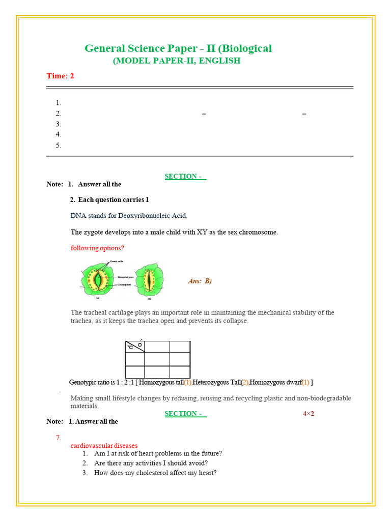 Chaduvu - 10 - BS - SCERT Model Paper-2 Key by Murali Krishna Sir | PDF | Reproduction | Biology