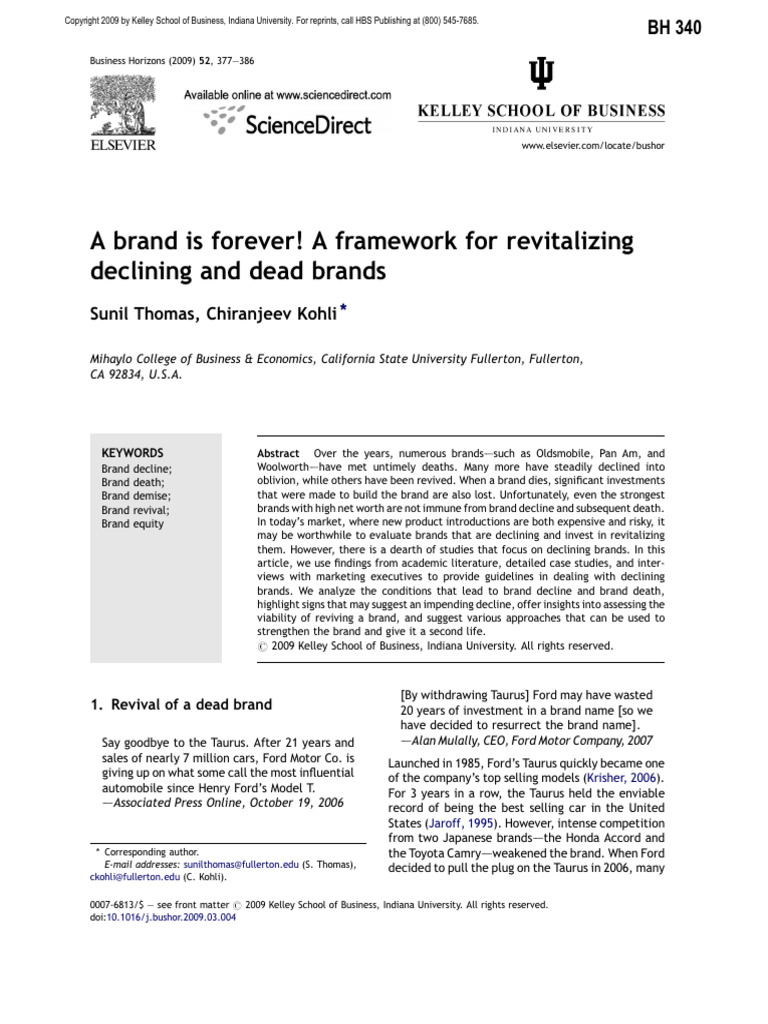 A Brand Is Forever! A Framework For Revitalizing Declining and Dead ...