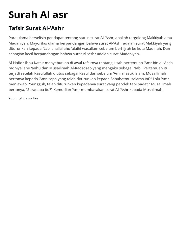 Tafsir Surat Al-‘Ashr dan Maknanya | PDF
