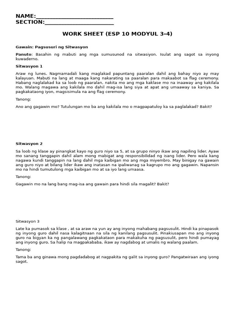 Work Sheet | PDF