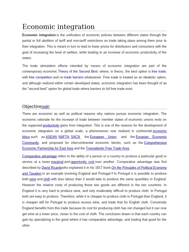 Understanding Economic Integration Concepts | PDF | Economic ...