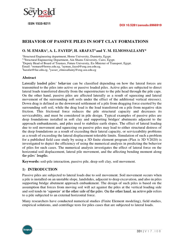 Behavior of Passive Piles in Soft Clay F | PDF | Applied And ...