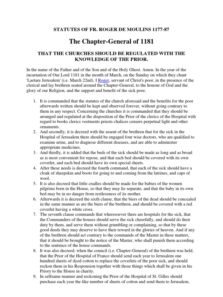 Statutes of Fra. Roger de Moulins 1181 | PDF | Priest | Religious ...
