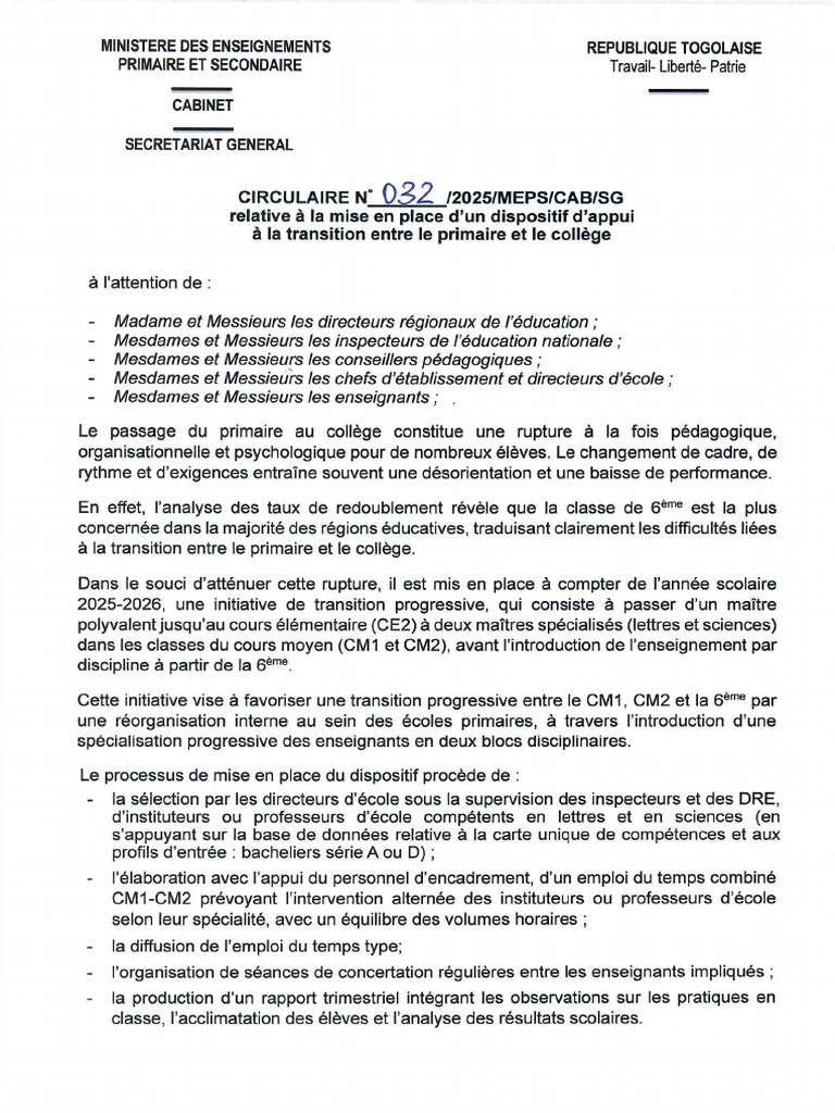 Note Circulaire - Mise en en Place D'un Dispositif D'appui | PDF