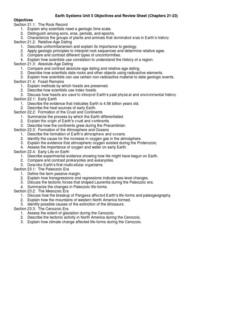 Unit 5 Objectives and Review Sheet | PDF