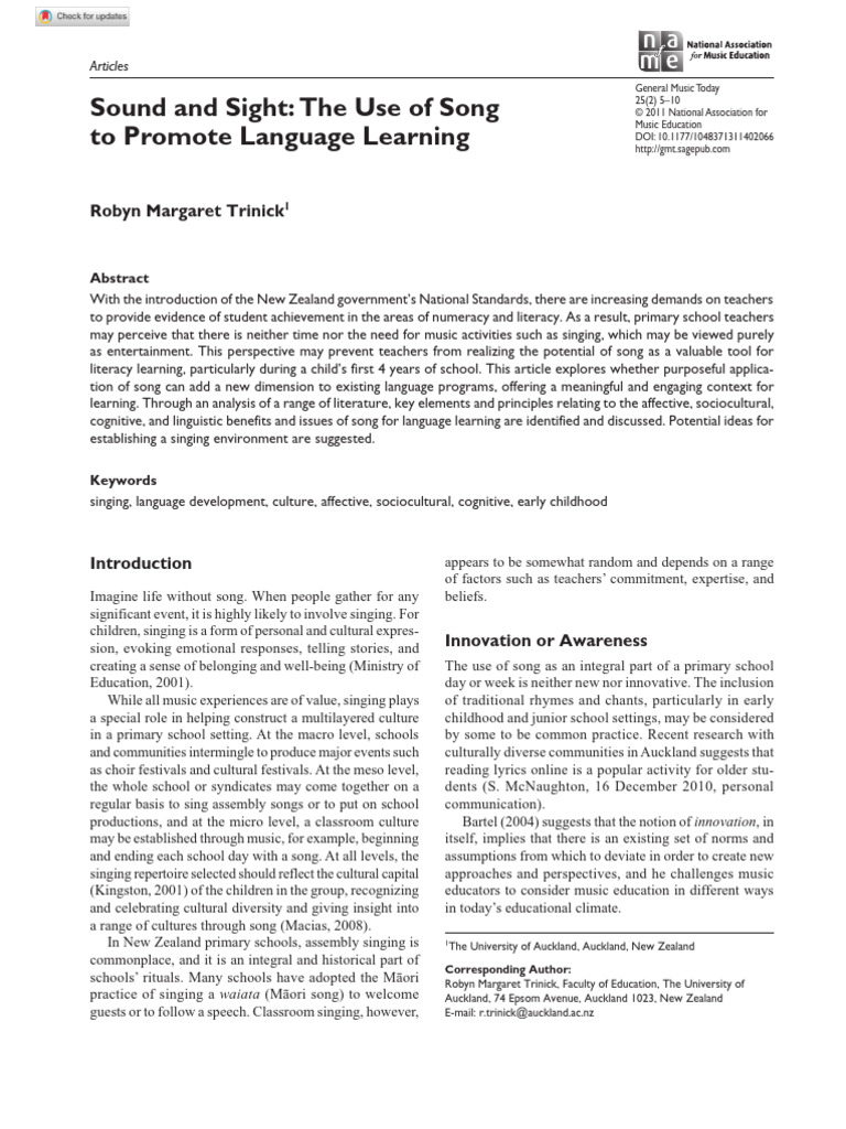 Using Song to Enhance Language Learning | PDF | Teachers | Language ...