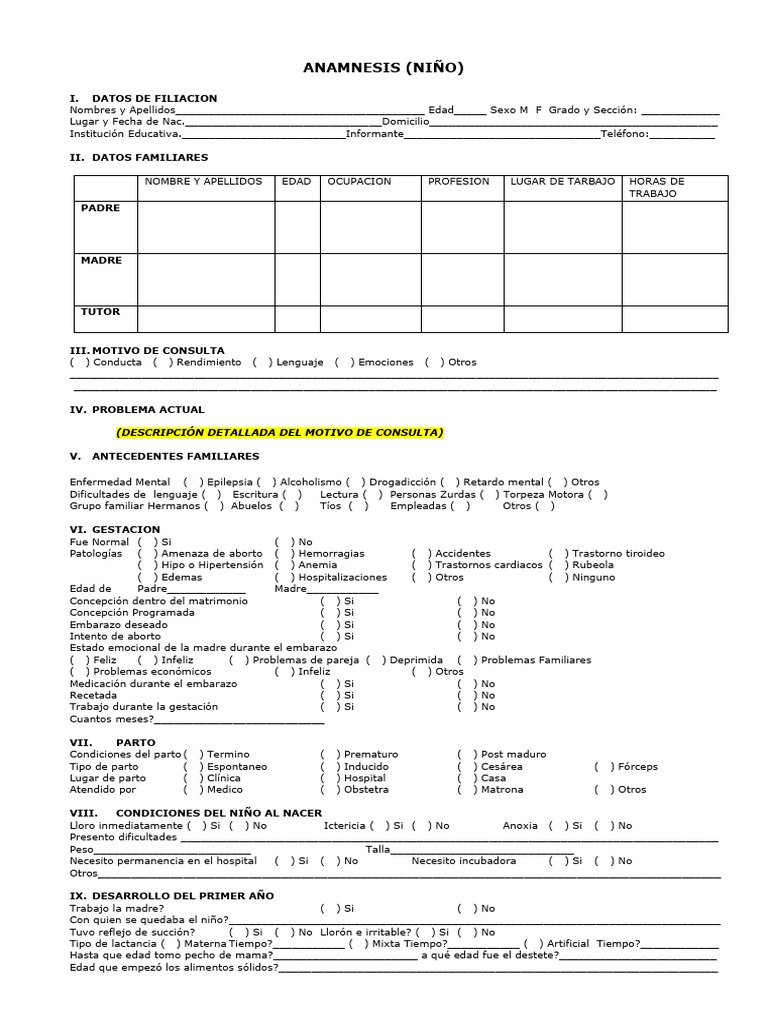 Anamnesis de Niños | PDF | El embarazo | Parto