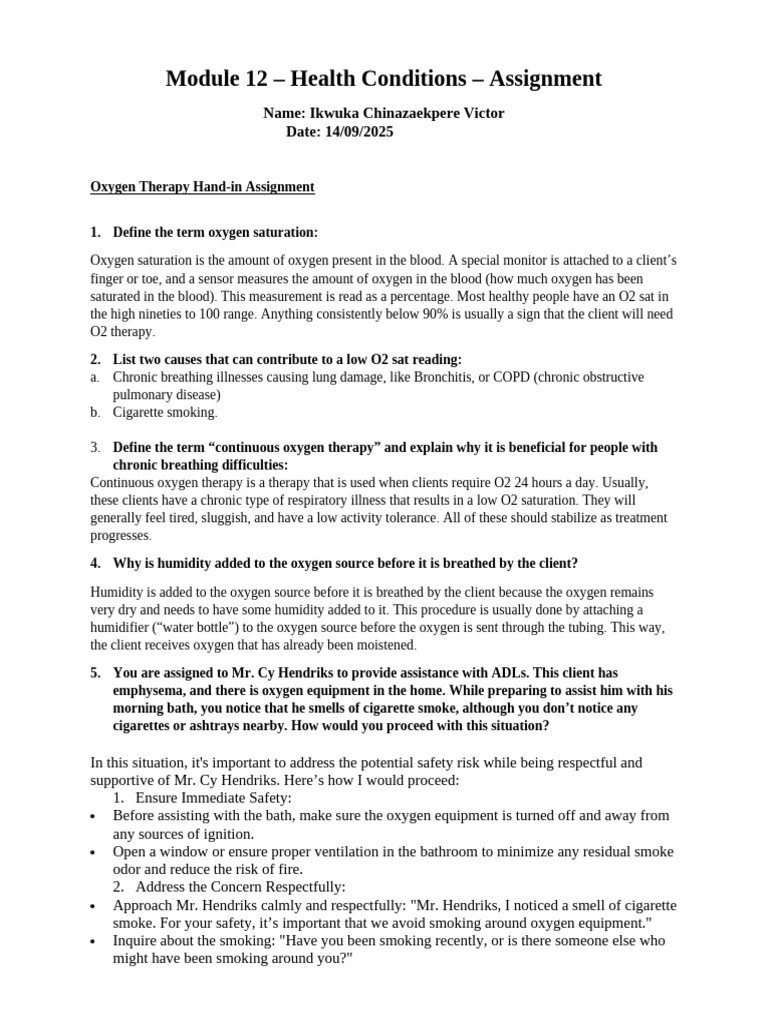 Module 12 - Health Conditions - (Assignment Completed) | PDF | Respiratory Diseases | Chronic ...