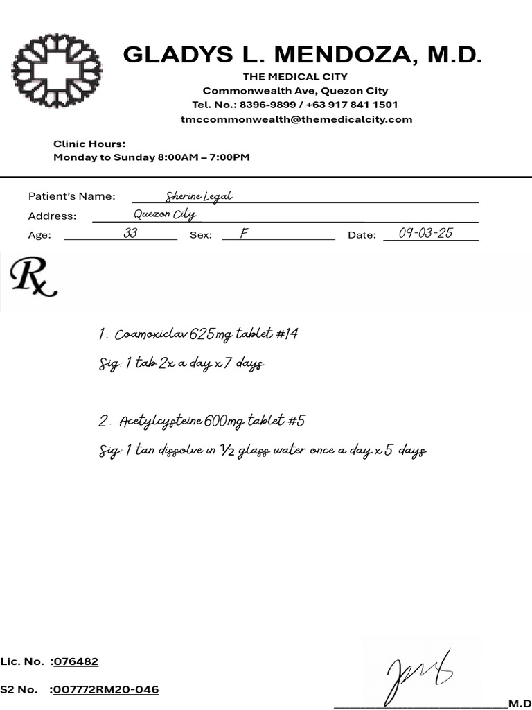 Prescription for Coamoxiclav & Acetylcysteine | PDF