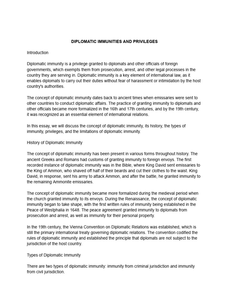 Understanding Diplomatic Immunity Basics | PDF | Jurisdiction | Diplomat