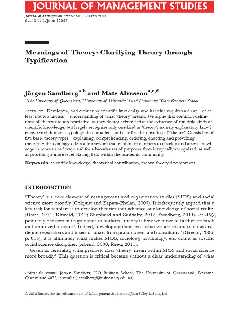 Jörgen Sandberg Alvesson, 2021 | PDF | Theory | Paradigm