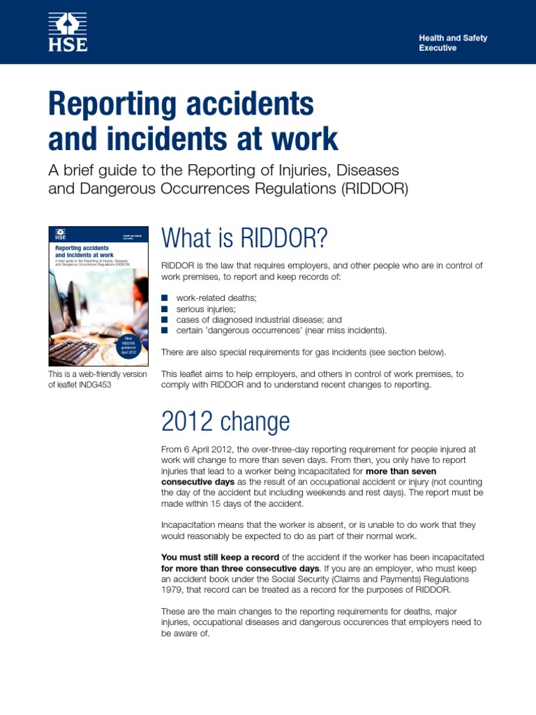 Riddor 2012 | PDF | Occupational Safety And Health | Safety