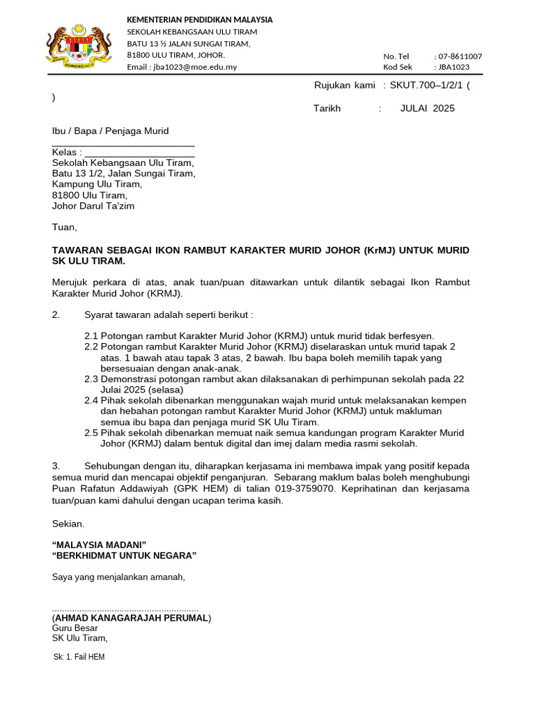 SURAT Ikon Rambut KrMJ | PDF