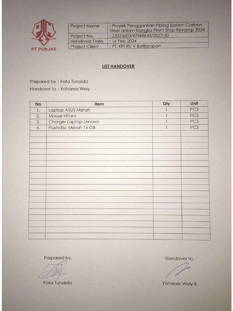 Handover Things | PDF