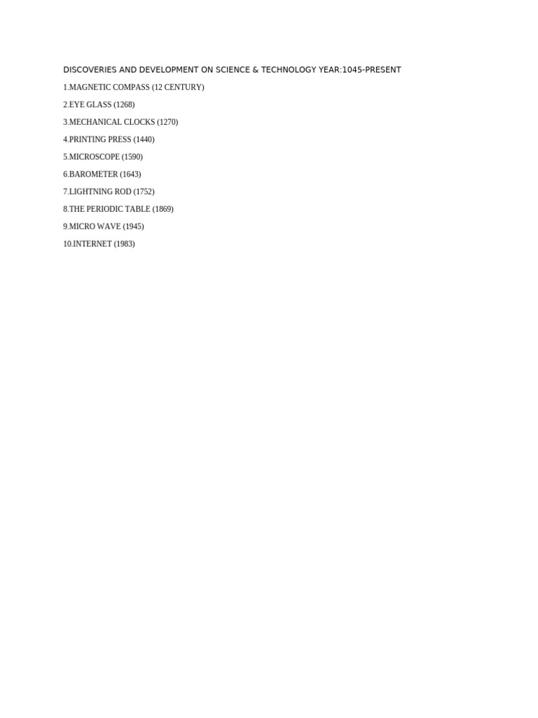 Key Science & Tech Innovations (1045-Present) | PDF