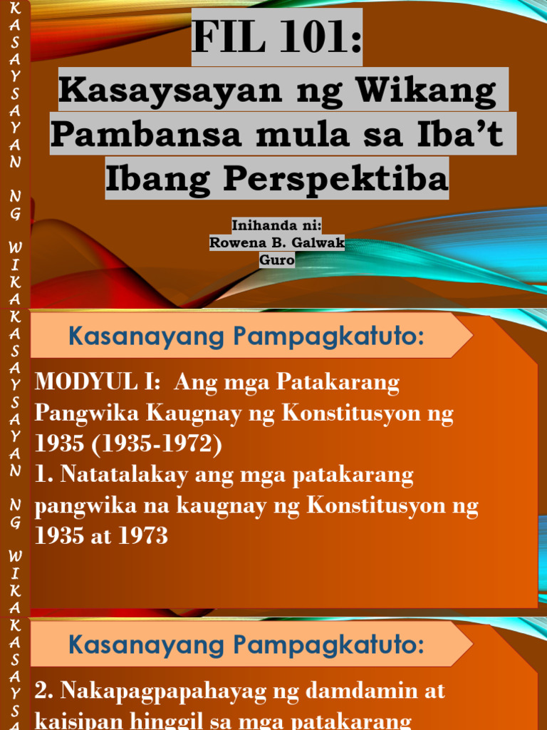 FIL 101 Kasaysayan NG Wikang Pambansa Mula Sa Ibat Ibang Perspektiba M1 ...