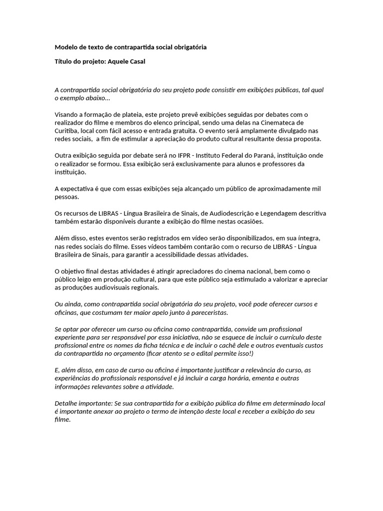 Contrapartida Social em Projetos Audiovisuais | PDF
