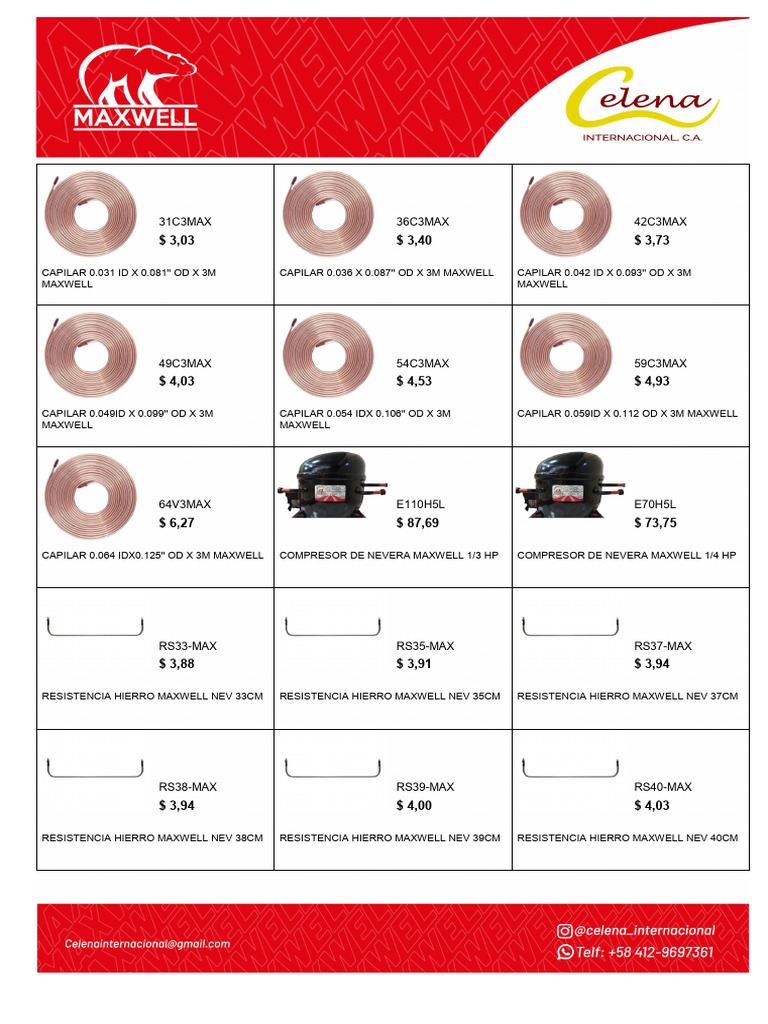 Productos Maxwell: Tubos y Compresores | PDF