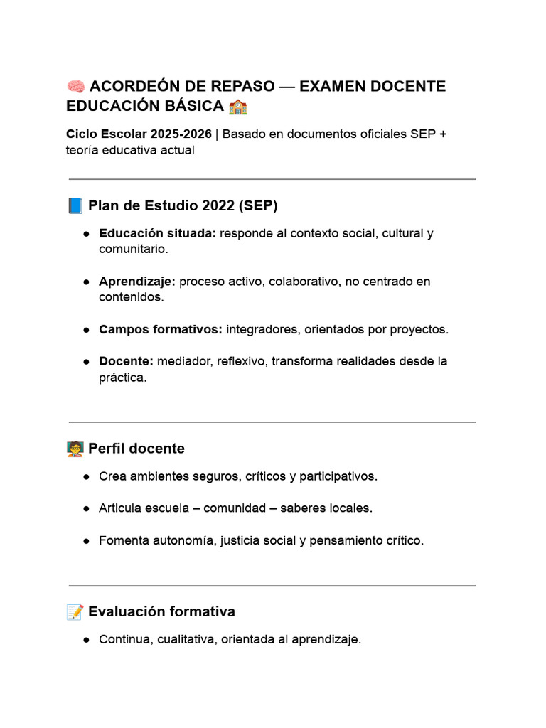 ? Acordeón de Repaso - Examen Docente Educación Básica ? | PDF