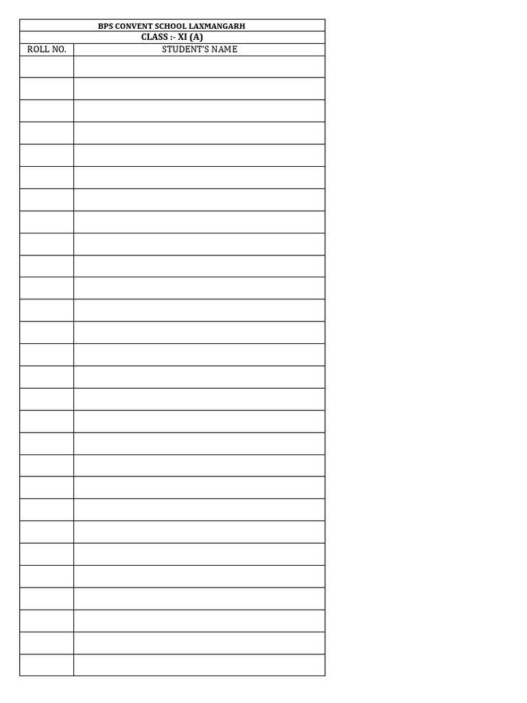 Class XI (A) Student Roll List | PDF