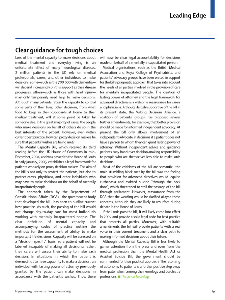 Clear Guidance For Tough Choices Laneur | PDF | Caregiver | Bill (Law)