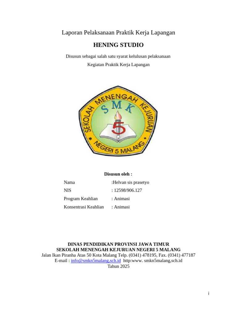 Laporan PKL Animasi di Hening Studio | PDF