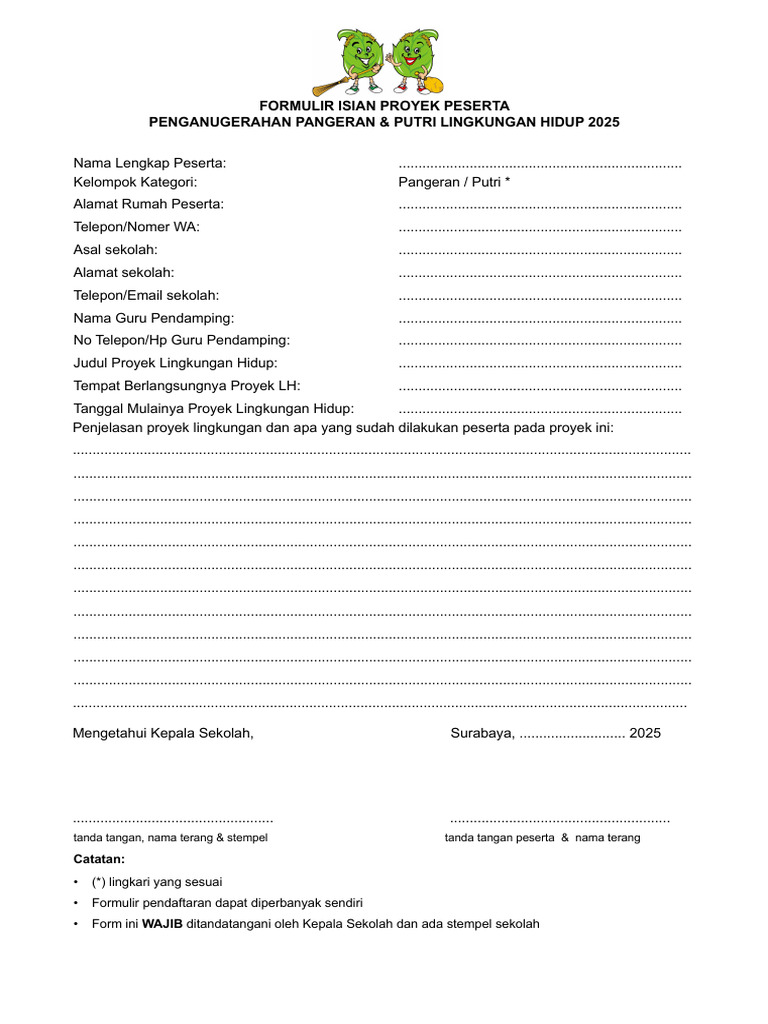 Formulir Isian Proyek Peserta Pangput LH 2025 | PDF
