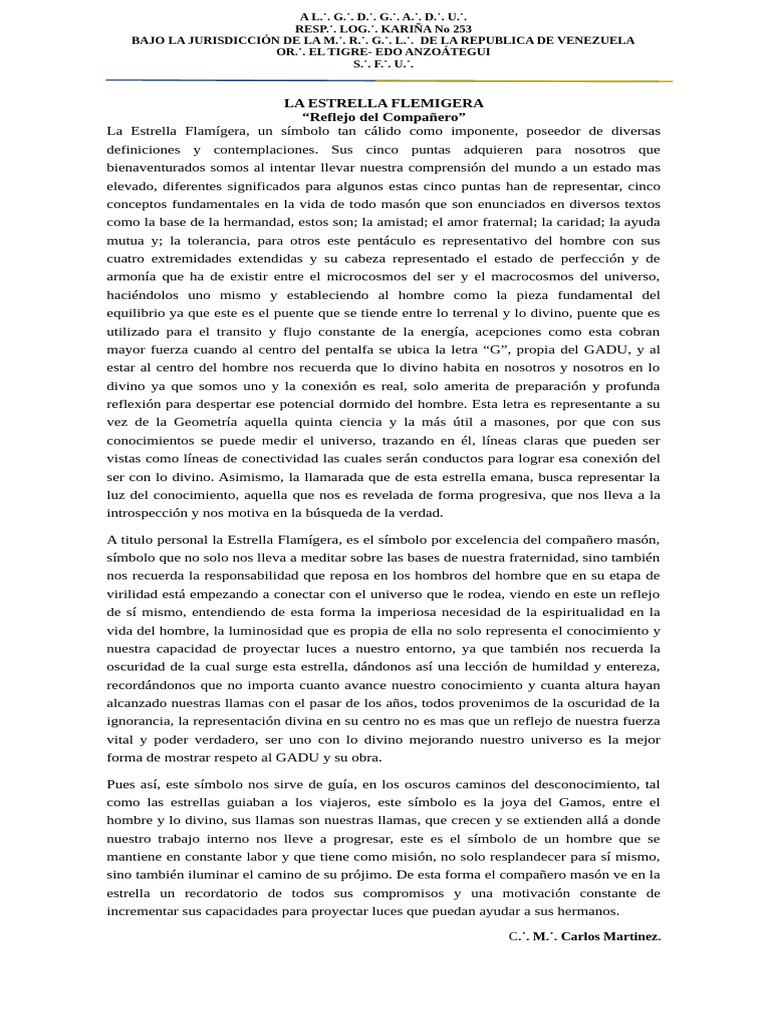La Estrella Flamigera. Carlos Martinez - 031055 | PDF | Los símbolos