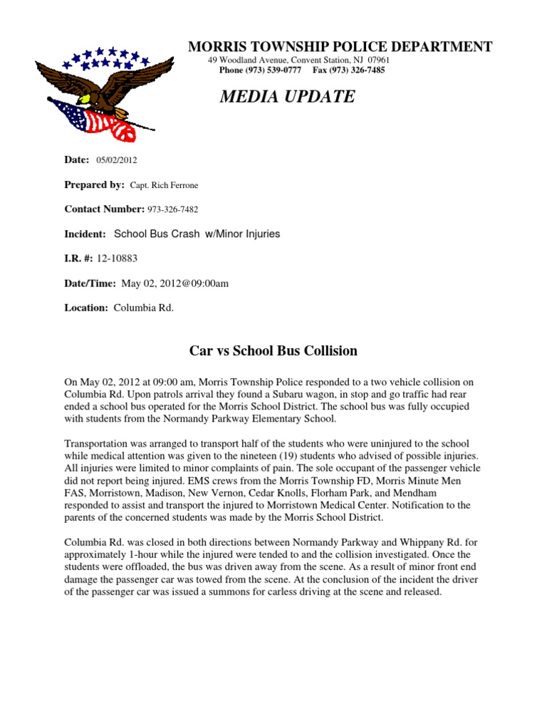 Morris Township School Bus Crash Update | PDF
