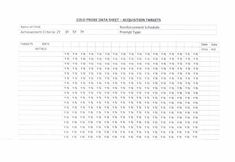 Cold Probe Data Sheet - Acquisition Targets: Prompt Type | PDF