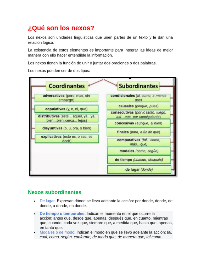 Definición y tipos de nexos | PDF