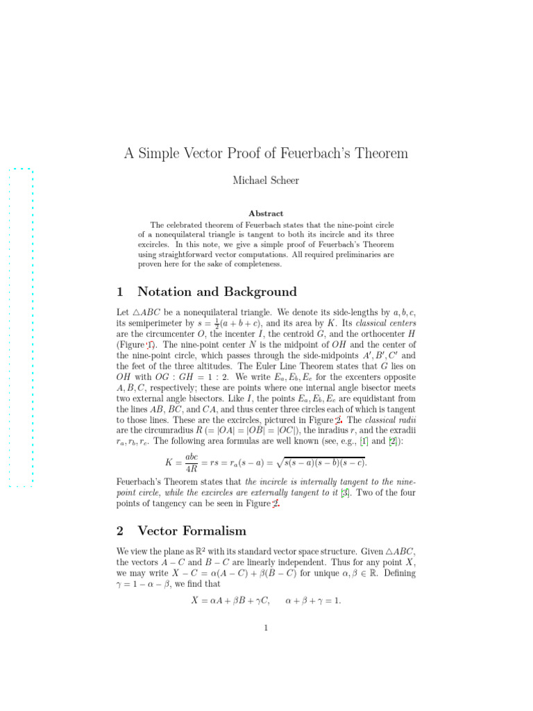 Simple Vector Proof of Feuerbach's Theorem | PDF | Elementary Geometry ...
