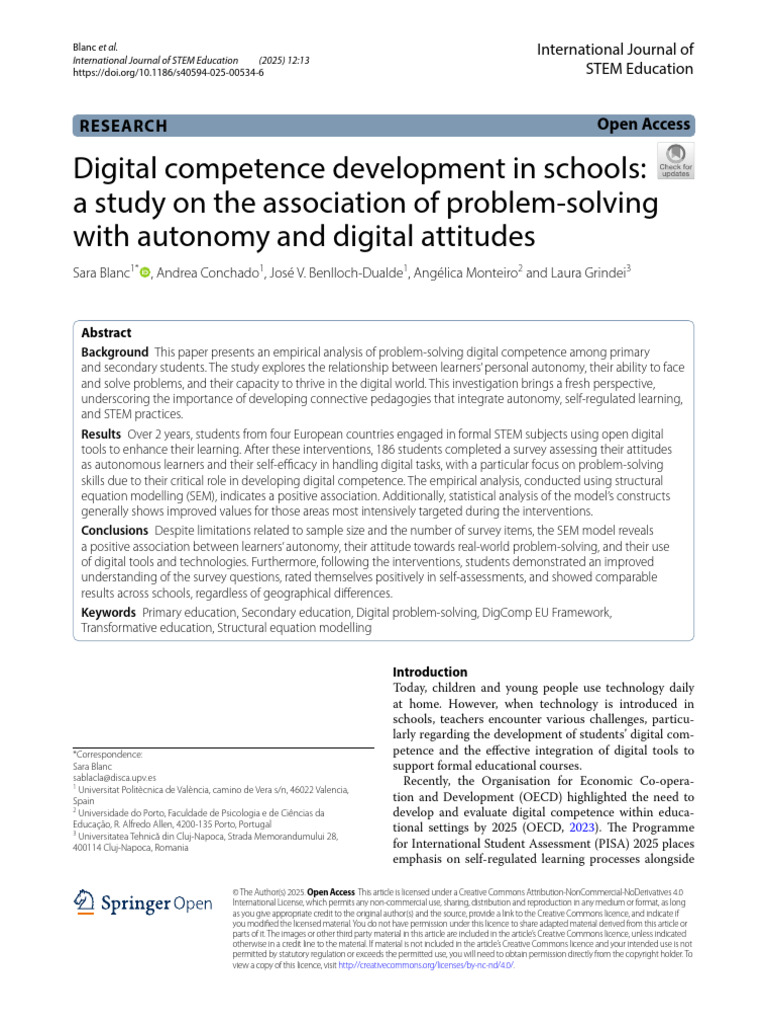 Digital Competence Development in Schools: A Study On The Association of Problem-Solving With ...