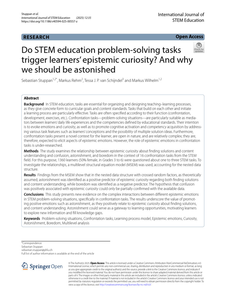 Epistemic Curiosity in STEM Tasks | PDF | Curiosity | Learning