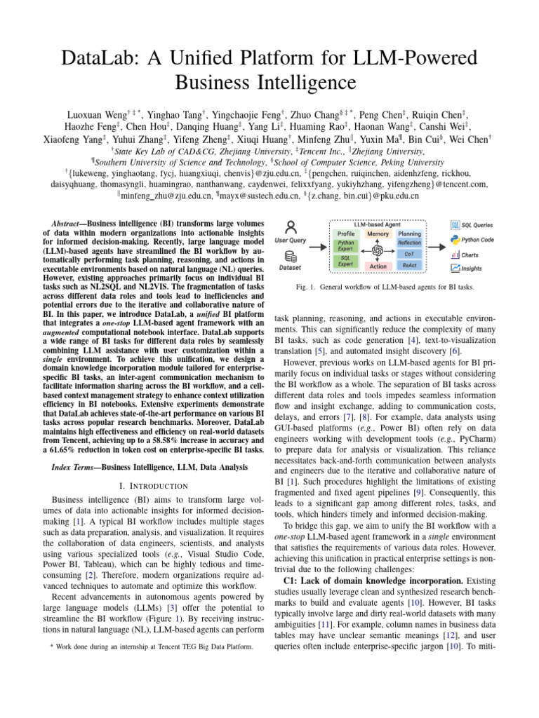 DataLab: Unified LLM for BI Tasks | PDF | Data | Data Analysis