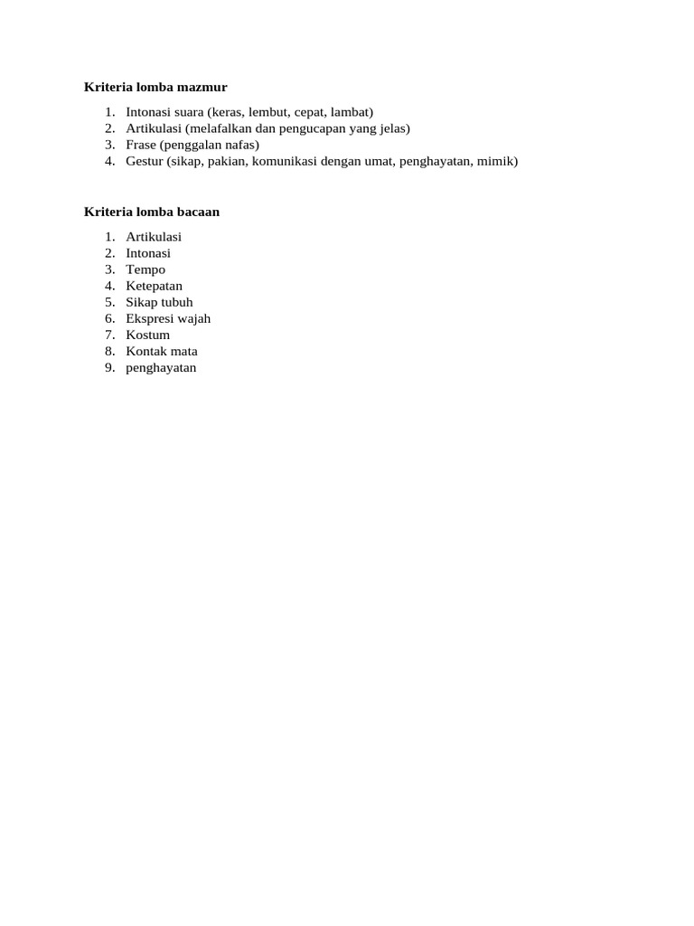 Kriteria Lomba Mazmur | PDF