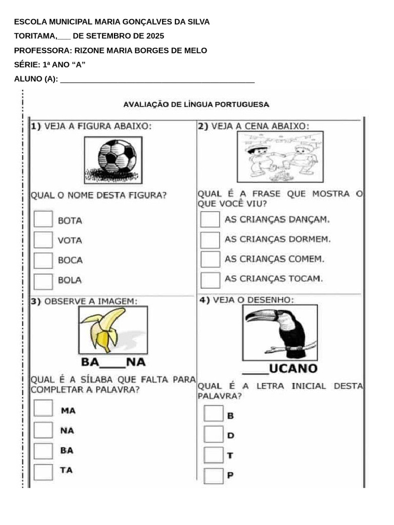 Prova - Lingua Portugues - Rizone Borges | PDF