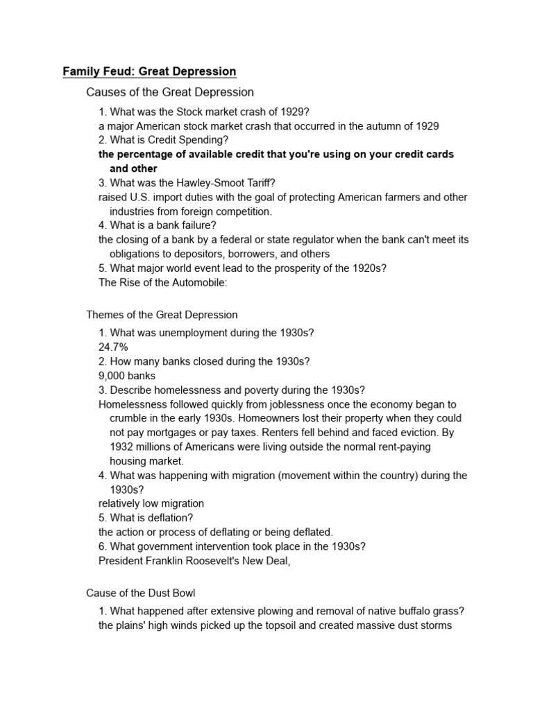 Family Feud - Great Depression | PDF | New Deal | Great Depression