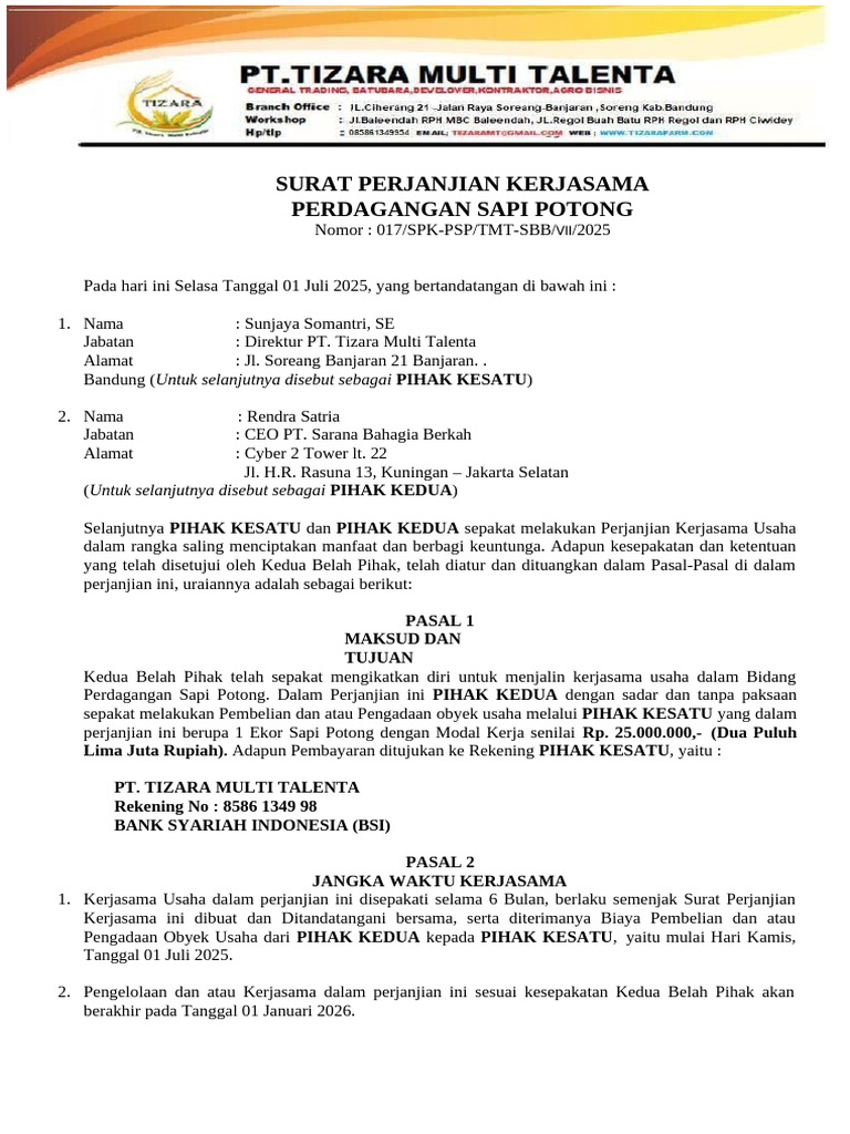Spk Sapi Tmt - Sbb Bp Agung Blm Ttd[1] | PDF